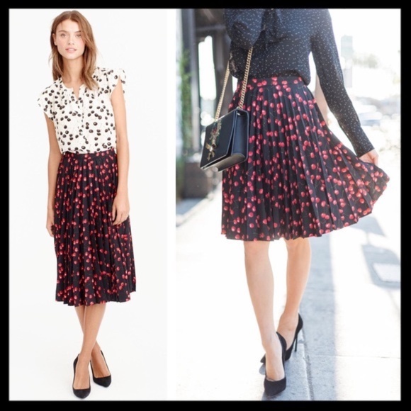 J. Crew | Skirts | J Crew Cherry Print Pleated Skirt 6 | Poshmark